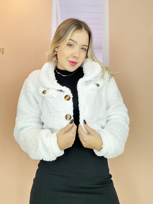 Casaco cropped teddy branco - Comprar em Lady Lala