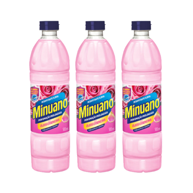 Kit com 3 Desinfetante Perfumado Minuano Floral 500ml