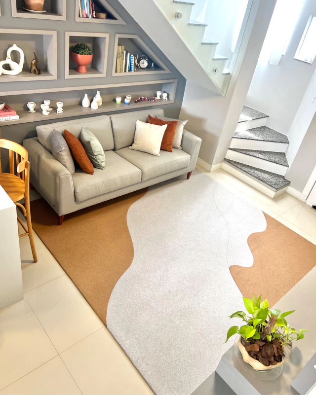 Tapete Rio | Easy Clean | Linho Nilo Terracota e Cinza