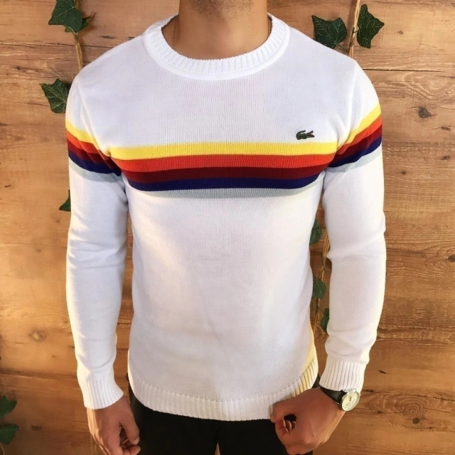 SUÉTER LACOSTE - BRANCO ARCO ÍRIS - EleganceOutlet