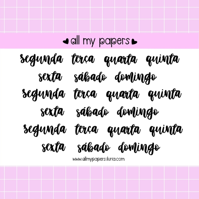 Adesivo Dias da Semana - lettering - All my Papers