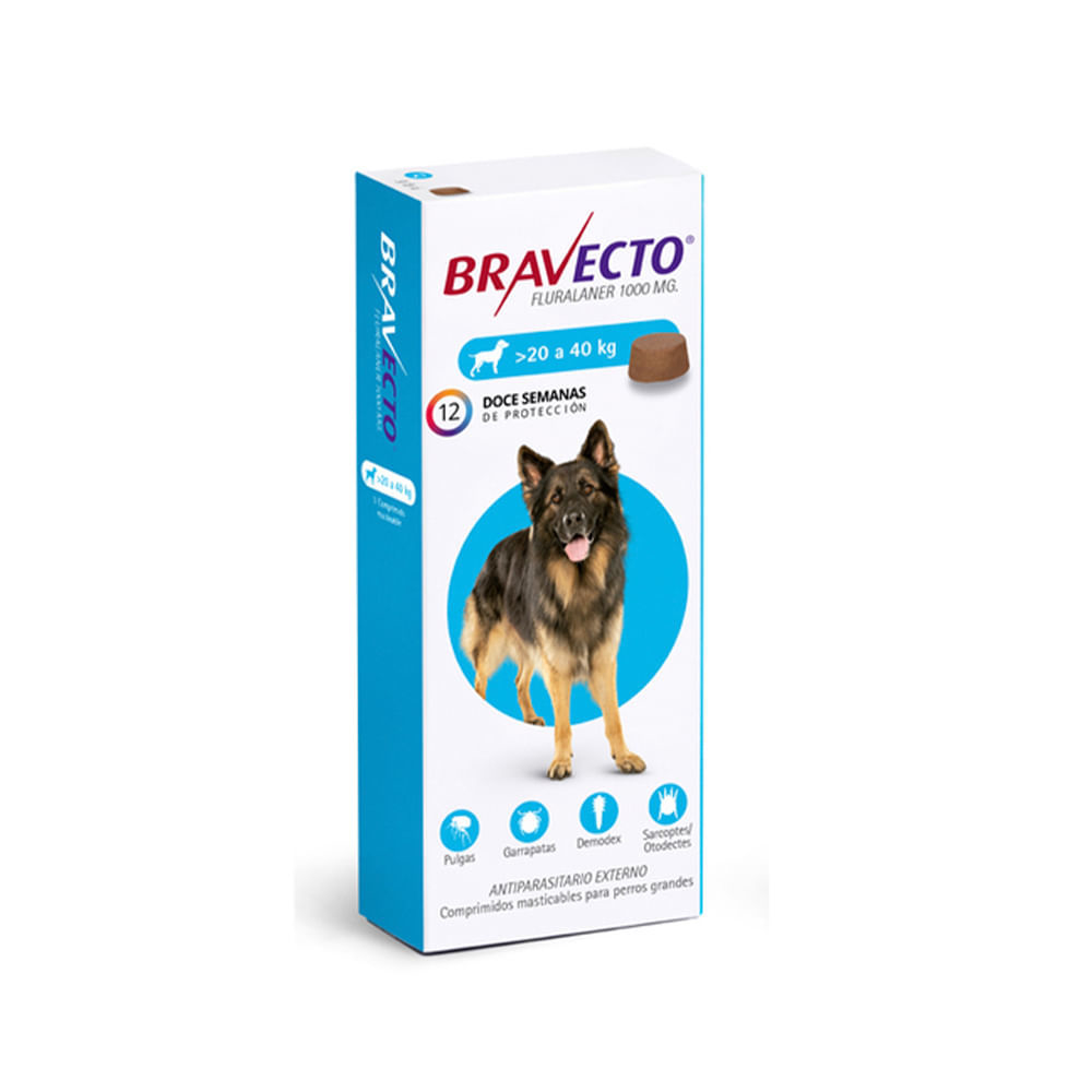 Anti pulgas y garrapatas para perro desde 20kg hasta 40kg en comprimido Bravecto