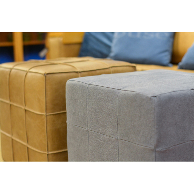 Puff Patchwork Pequeno Lona Stone Washed Cinza