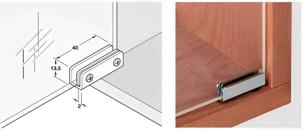 Kit de bisagras pivot para vidrio 2 puertas con iman doble expulsor push