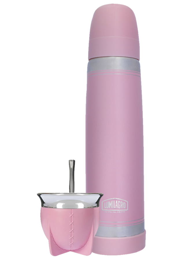 Set Termo Lumilagro Acero Inoxidable Rosa + Mate Pampa Rosa