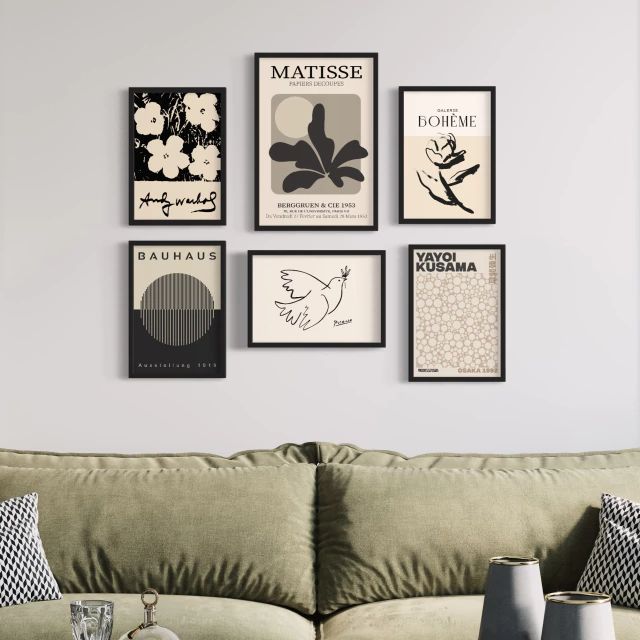 Set Wall 6 cuadros - Arte Crema y Negro