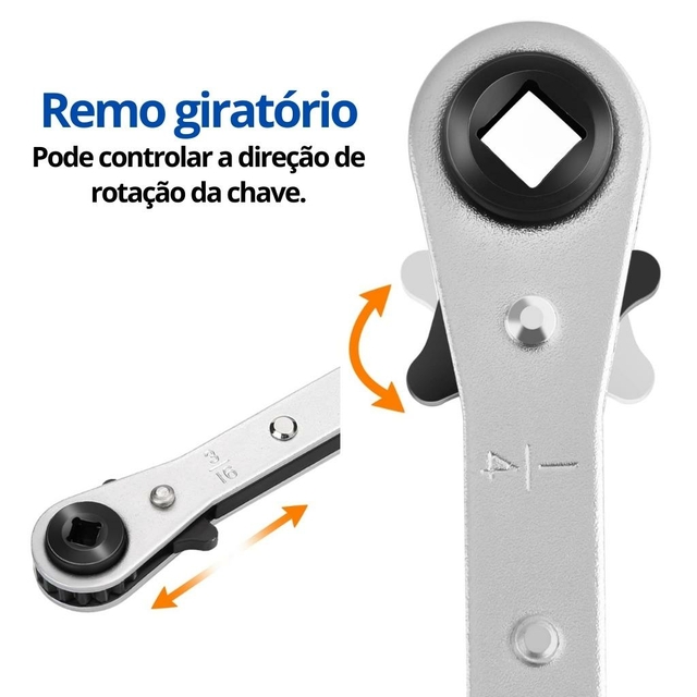 Chave Catraca Quadrada 1/4" 3/16" 9/16" 1/2" Reversível 4 Em 1 Refrigeração