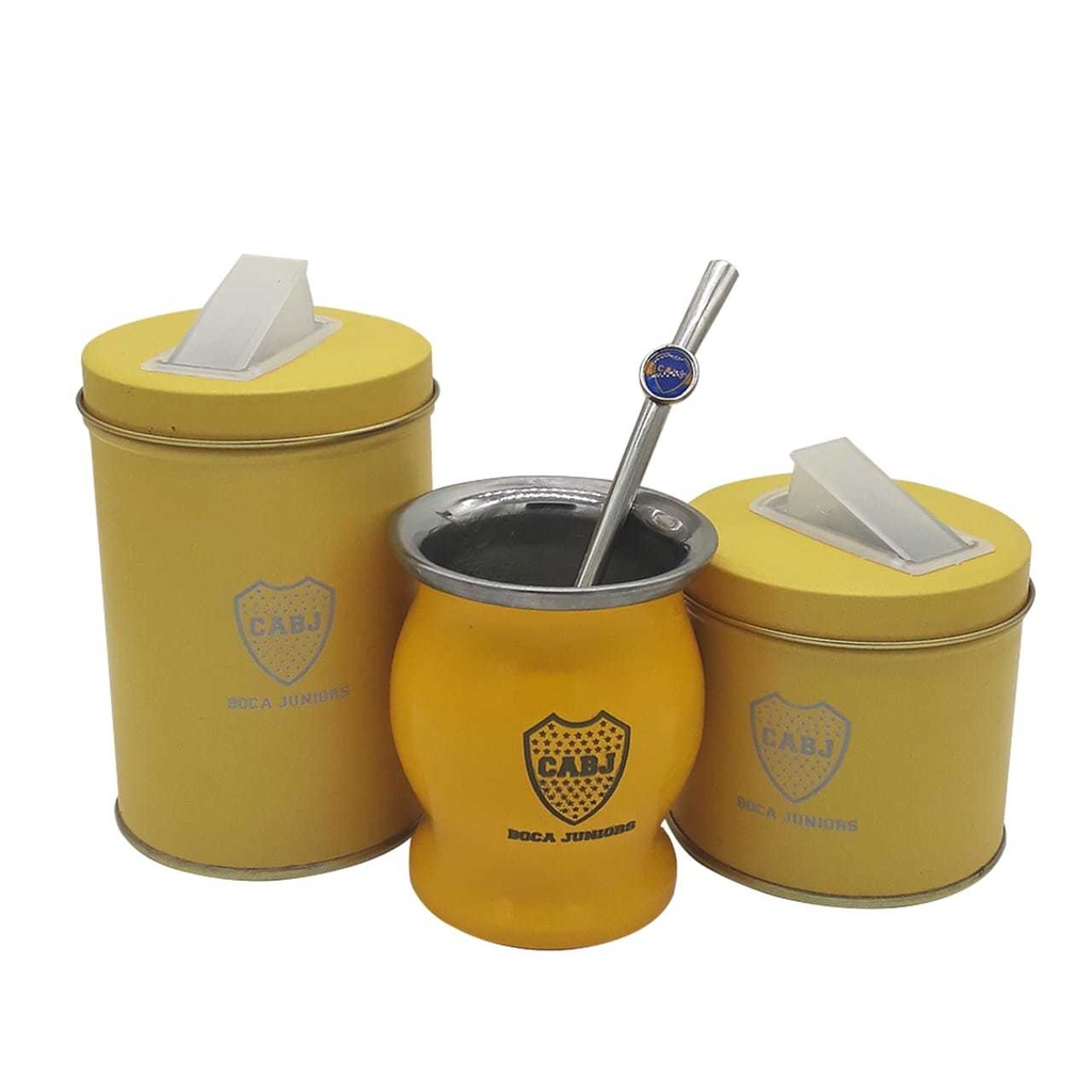 SET MATERO BOCA JUNIORS, CON MATE ACERO INOX. CON BOMBILLA Y ERBERA Y ...
