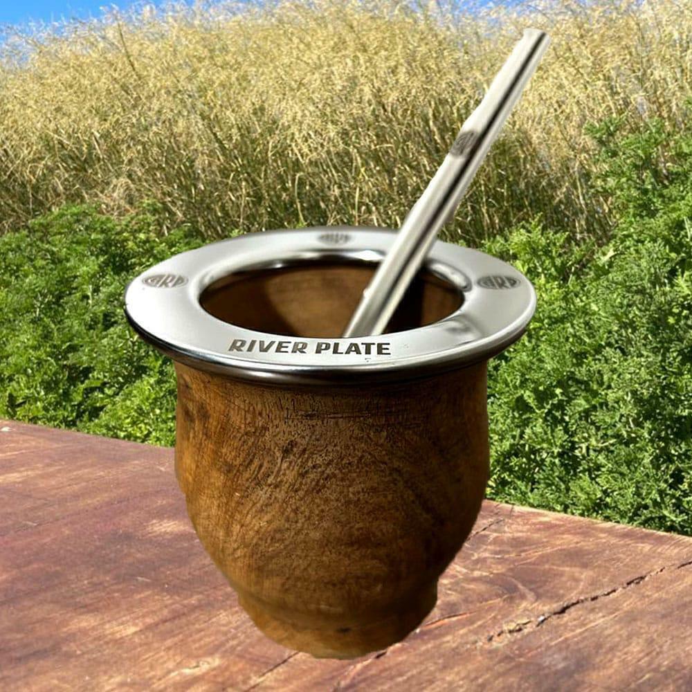MATE ALGARROBO RIVER PLATE C/VIROLA ACERO GRABADA C/BOMBILLA ACERO INOX ...