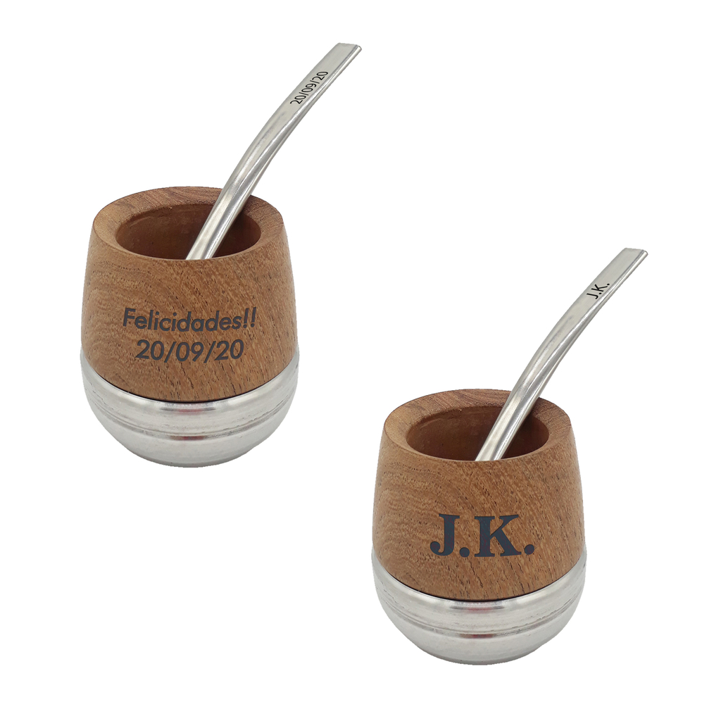 MATE GRABADO EN MADERA Y ALUMINIO PERSONALIZADO C/ BOMBILLA ACERO GRAB