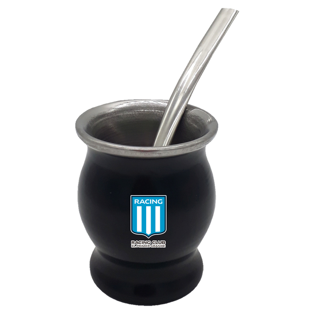 MATE ACERO INOXIDABLE DOBLE CAPA RACING CLUB GRABADO COLOR C/BOMBILLA