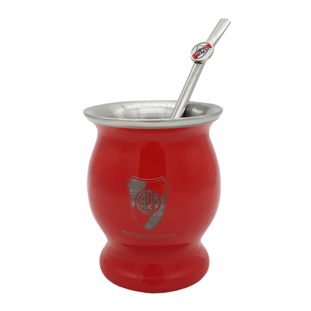 MATE ACERO INOXIDABLE DOBLE CAPA RIVER PLATE COLOR ROJO C/BOMBILLA ACE