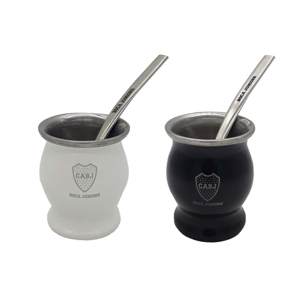 MATE, BOCA JUNIORS,ACERO, GRABADO COLOR, BLANCO