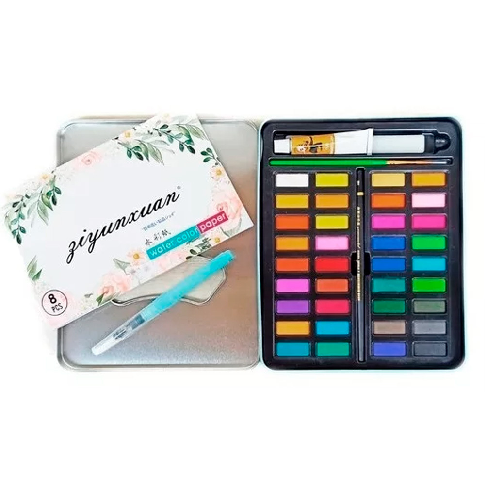 SET ACUARELAS NUWA X36 COLORES + LATA CON FUNDA + BLOCK HOJAS 2 PINCEL
