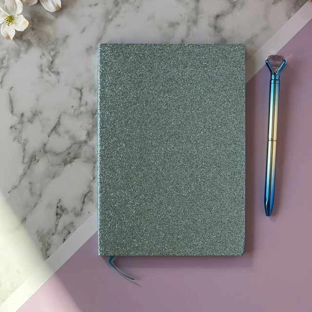 Libreta Glitter Turquesa + Lapicera Diamante Azul