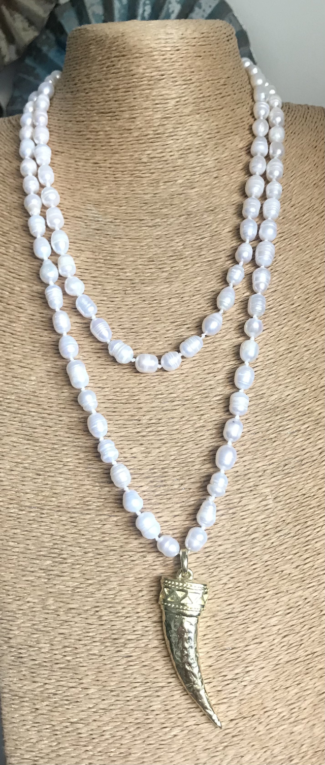 Collar perlas de río con cuerno oro - Joyas De Mi Alma