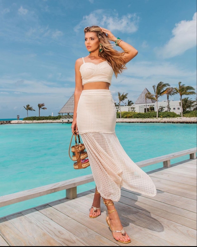 Conjunto Renda Bordada Top/Saia Pontas - Ray by Ray