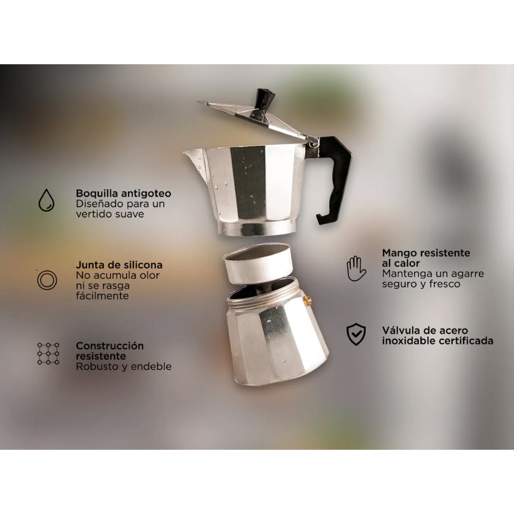 CAFETERA ITALIANA GADNIC DE ALUMINIO PARA 6 TAZAS