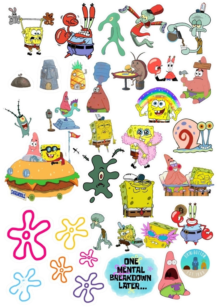 Stickers Bob Esponja Plancha A4 Libreria Ruta 20