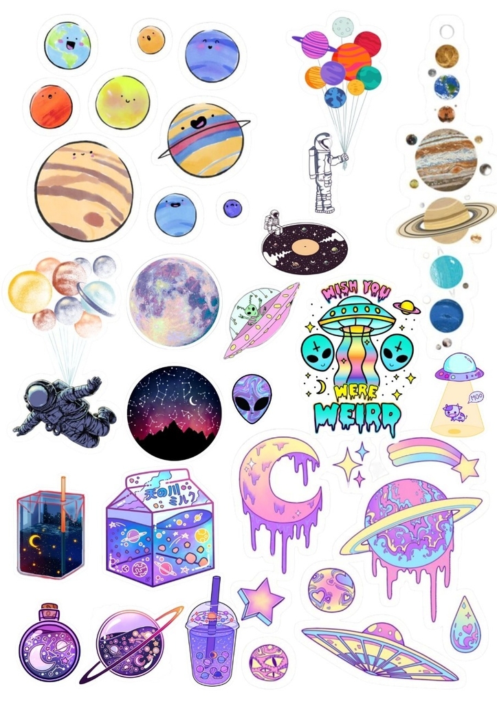 Stickers Galaxia plancha A4 - LibrerIa Ruta 20