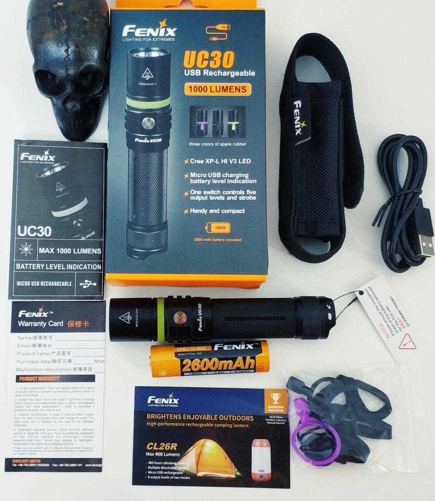 Lanterna Fenix UC30 - 1000 Lumens - Com Bateria 18650 2600mah e Holster Tático - Fluorescente
