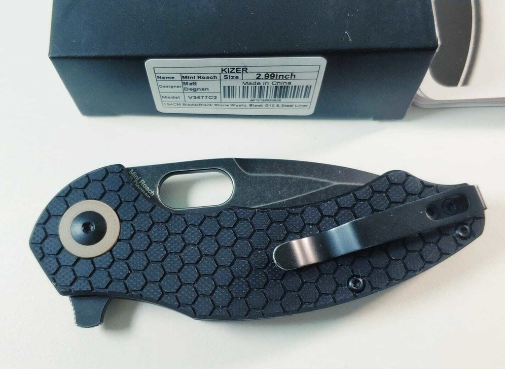 Canivete Kizer Mini Roach Black V3477V2, Aço 154CM, Com Flipper Lateral ...
