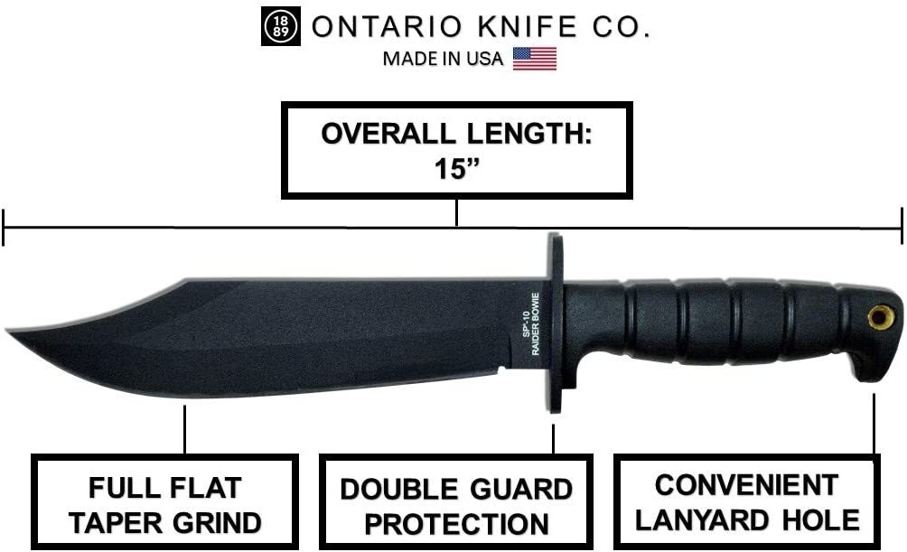 Faca Ontario SP10 Raider Bowie, Aço Carbono 1095, 7 mm espessura ...