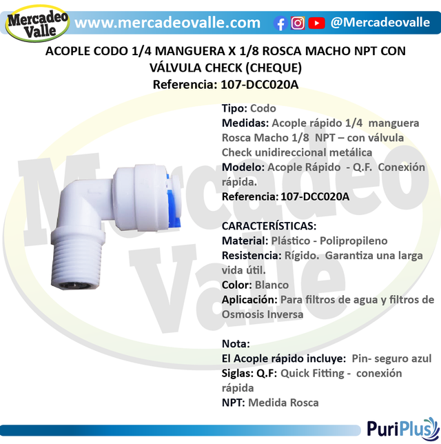 KIT X3 ACOPLE CODO 1/4 MANGUERA X 1/8 ROSCA MACHO NPT CON VÁLVULA CHECK ...