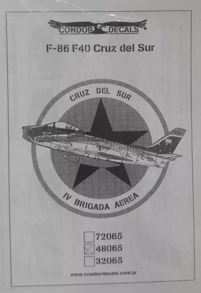 Condor Decals 48065 F-86 F40 Cruz del Sur