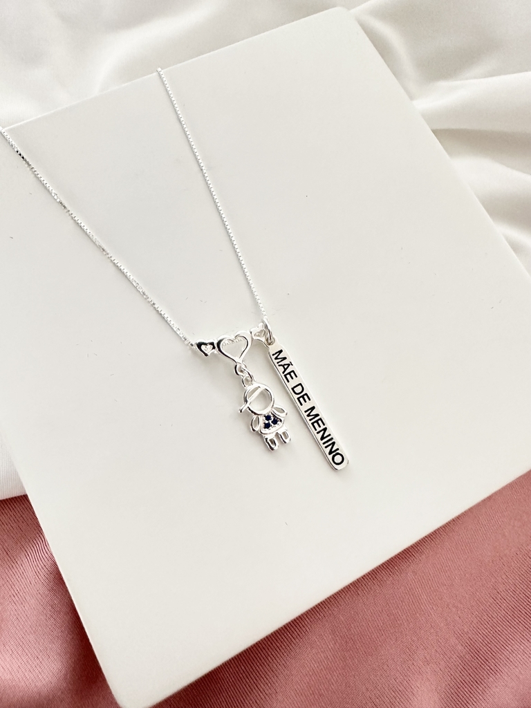 Colar pingente menino e menina com placa - Lah Pratas