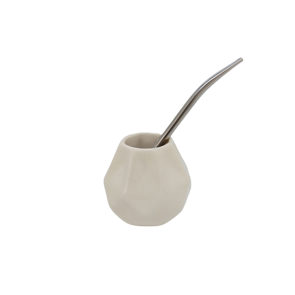 Mate Prisma Cónico Con Bombilla Cerámica Colores Pastel