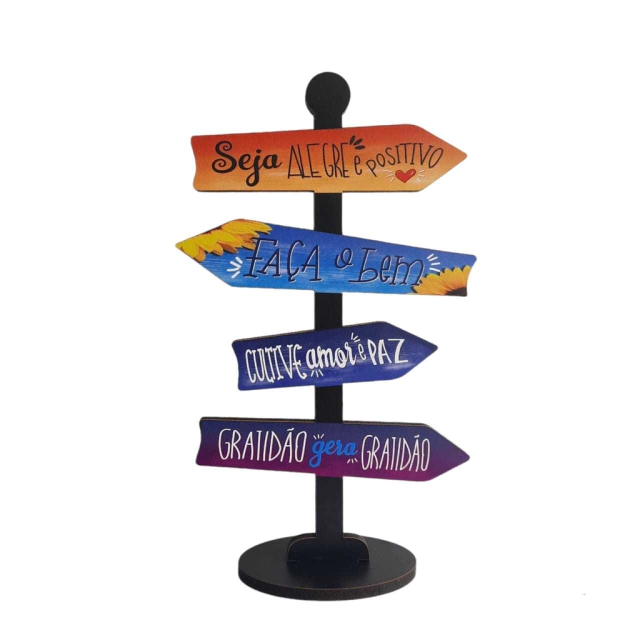 Placa Decorativa - Setas de Mesa 25cm - "Seja Alegre e Positivo"