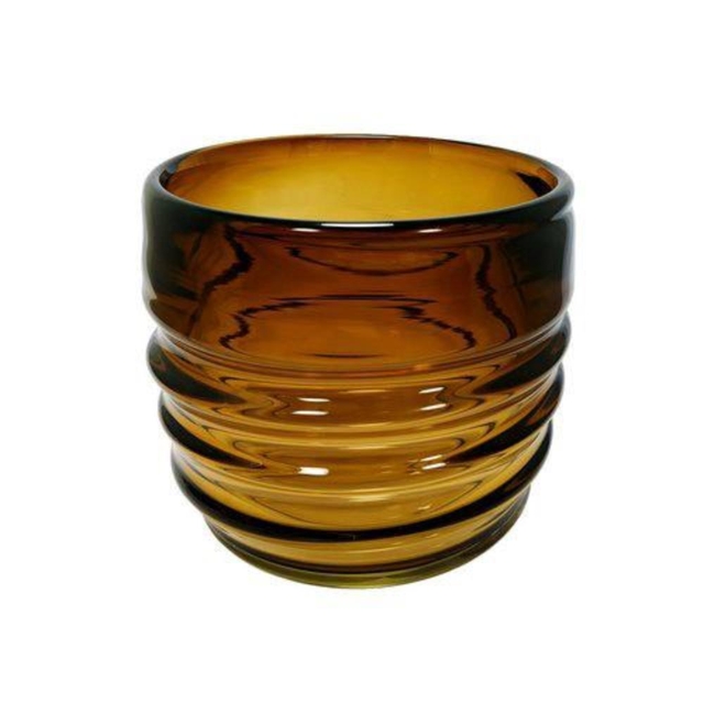 Vaso Murano Italiano Marrom Ondulações Horizontais Luxo