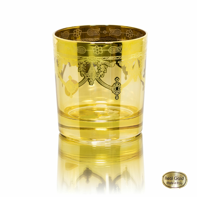 Copo Whisky Cristal Italiano Âmbar Ouro Prensado Design Classico