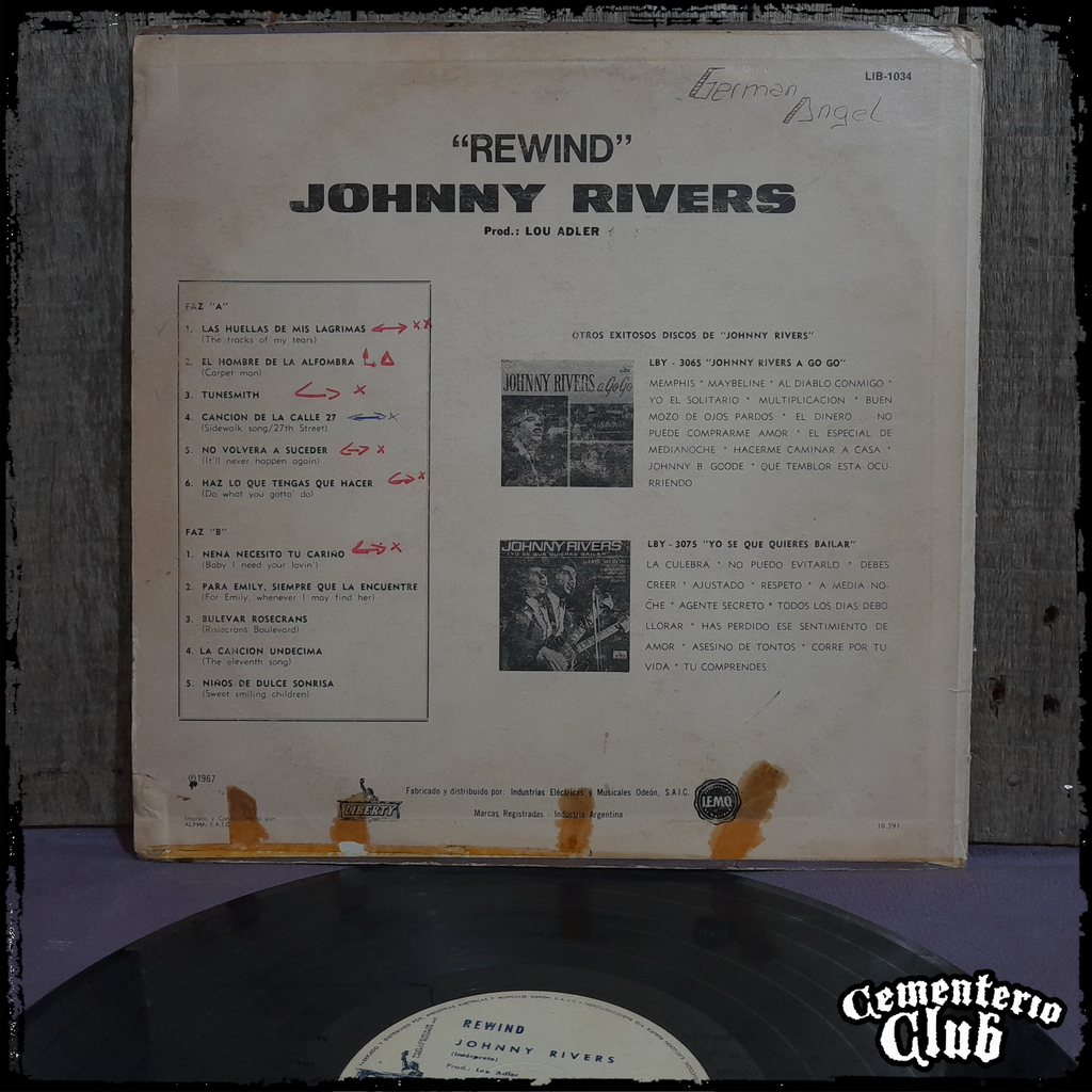 JOHNNY RIVERS - Rewind - Ed ARG 1967 Vinilo / LP