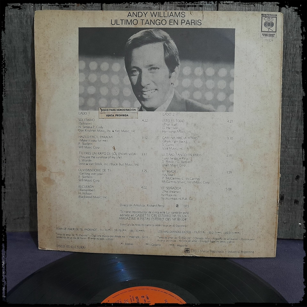 ANDY WILLIAMS - Solitaire - Ed ARG 1973 Vinilo / LP