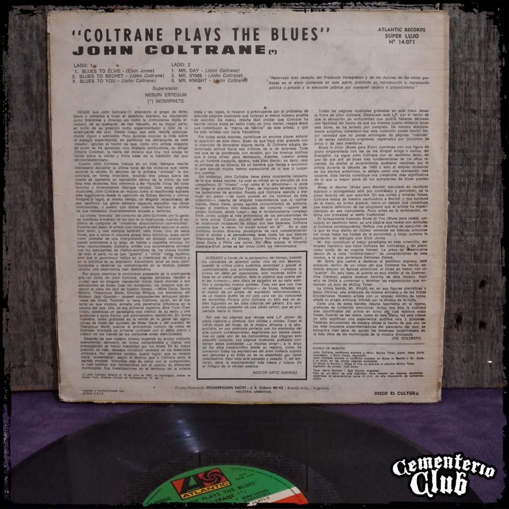 JOHN COLTRANE - Coltrane Plays The Blues - Ed ARG 1973 Vinilo / LP