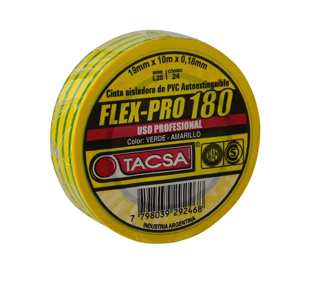 Cinta Aisladora Tacsa Flex-Pro 180 X 20mts Colores