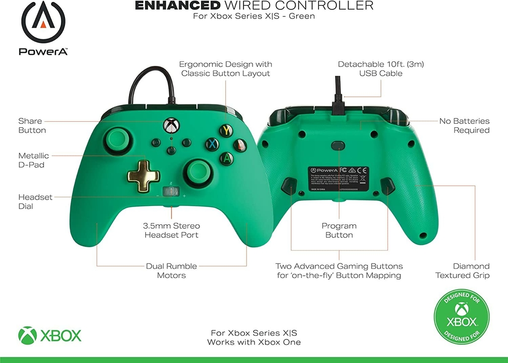 PowerA Enhanced Wired Controller para Xbox Series X|S, Verde, Standard