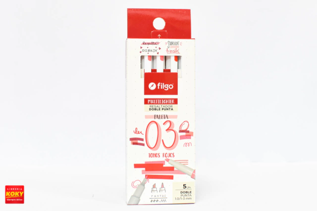 RESALTADOR FILGO MULTILIGHTER DOBLE PUNTA X5 PALETA 03 TONOS ROJOS