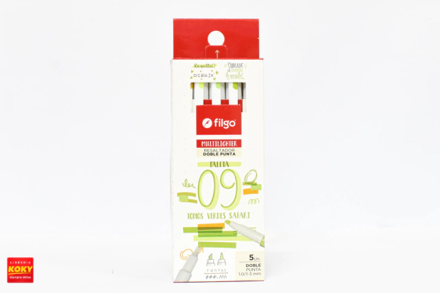 RESALTADOR FILGO MULTILIGHTER DOBLE PUNTA X5 PALETA 09 TONOS VERDES SAFARI