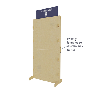 Exhibidor de madera armable con panel ranurado y perforado