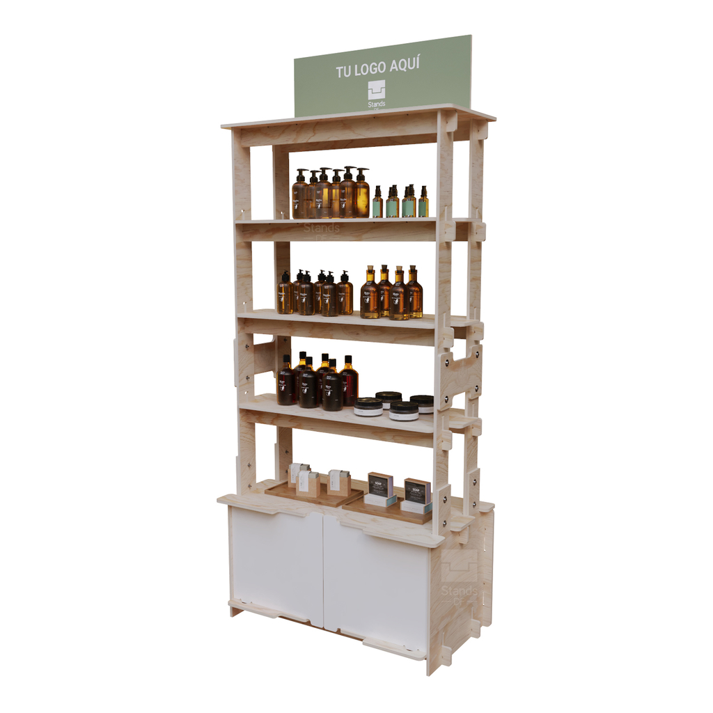 Stand exhibidor de madera armable Mexico para productos
