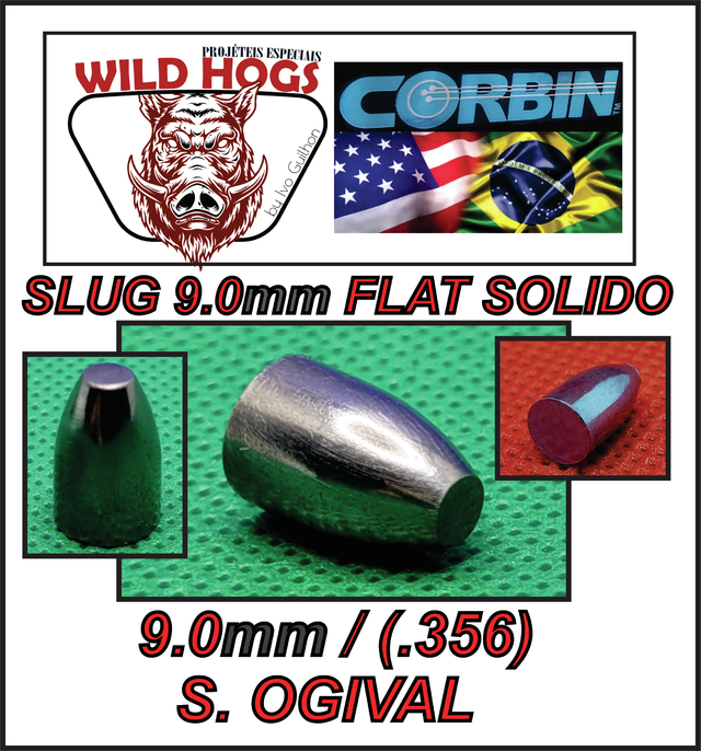 Chumbo Slug Flat solido semi ogival F120 .356 / 9.0 mm 120 Grains/7,77g ...