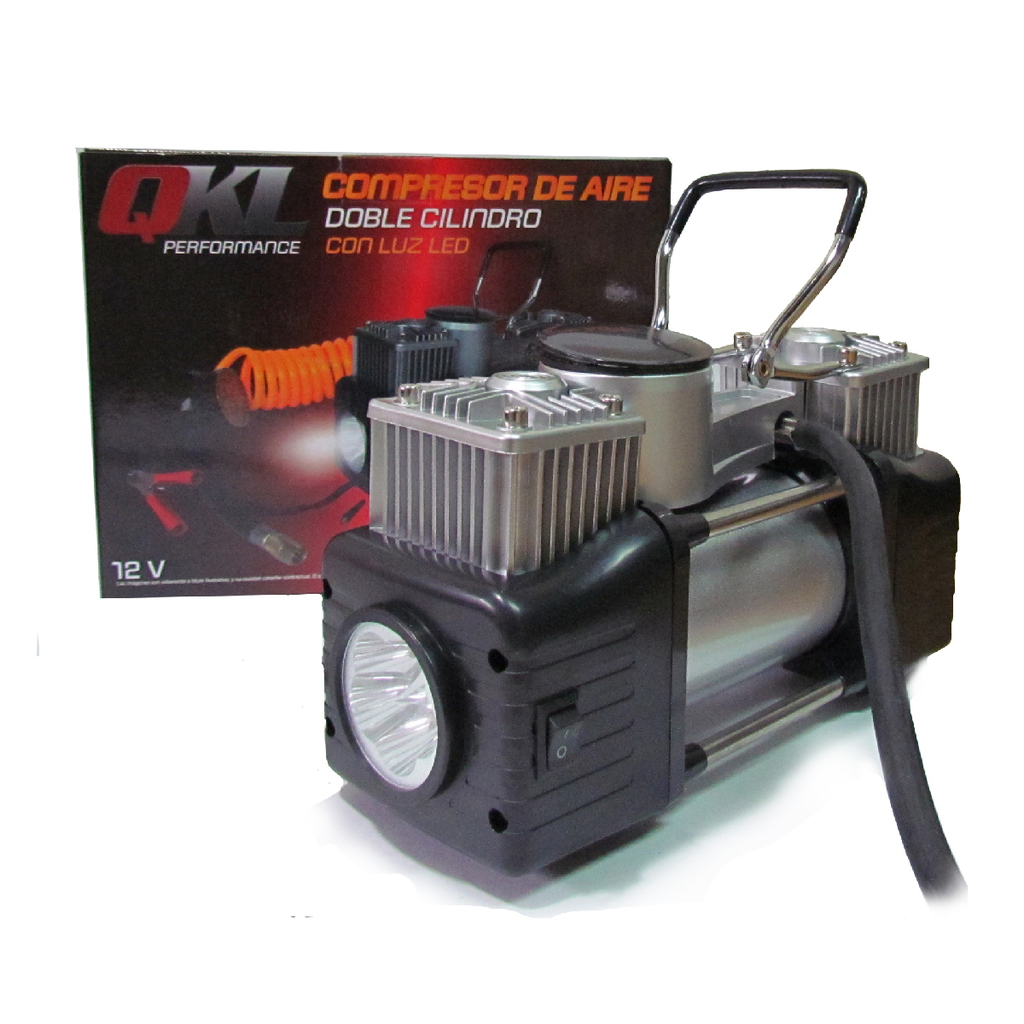COMPRESOR DOBLE CILINDRO CON LUZ LED MEDIANO 12V - QKL