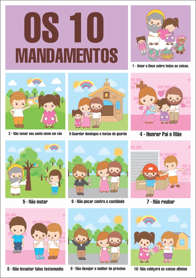 Banner Educativo em Lona Bíblico Os 10 Mandamentos- 85x60cm