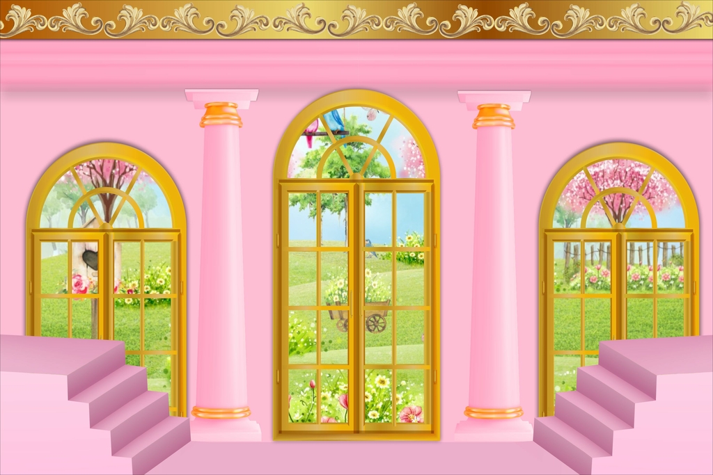 Painel de Tecido Sublimado Castelo Rosa de Princesa Realeza Janelas ...