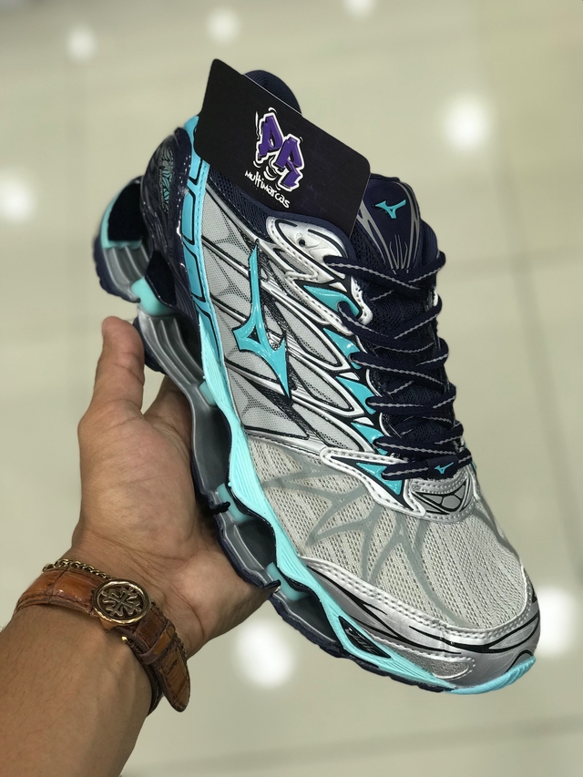 mizuno wave pro 7 cinza/azul bebe - PR multimarcas