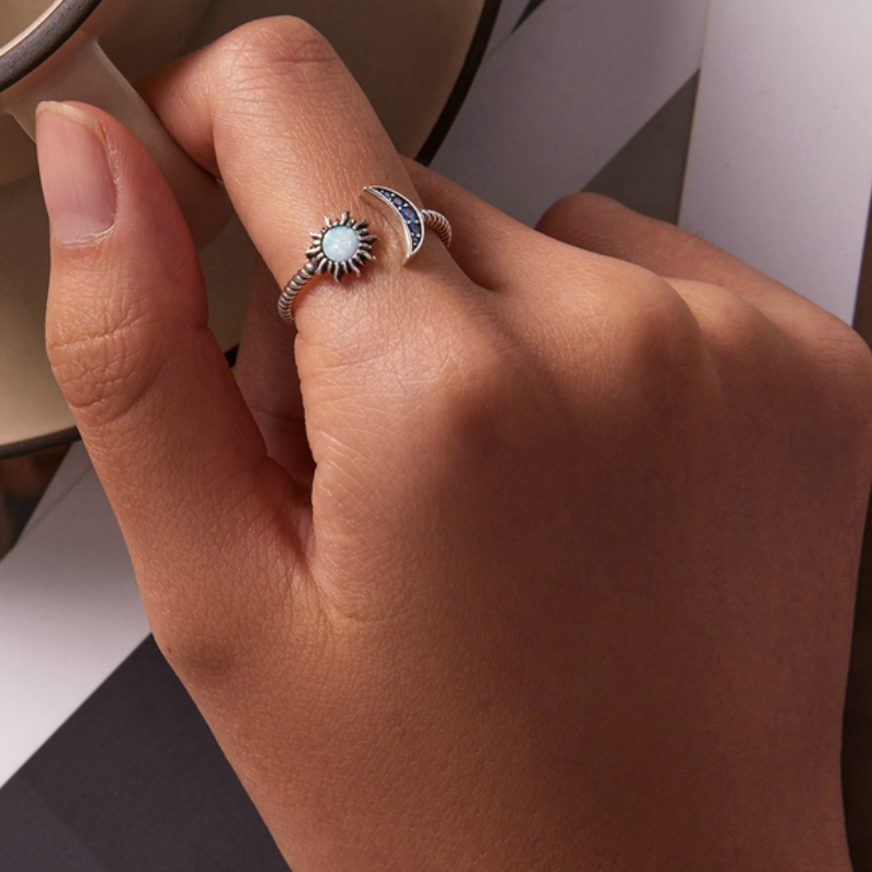 Anel Sol E Lua Prata 925