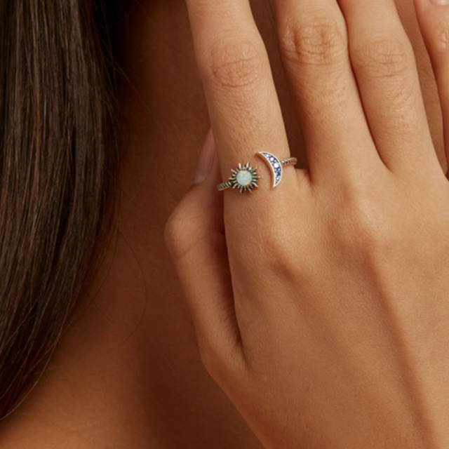 Anel Sol E Lua Prata 925